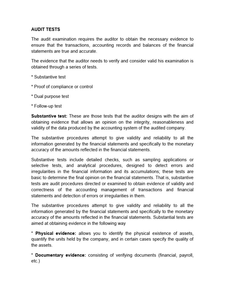 Audit Tests | PDF | Audit | Financial Audit