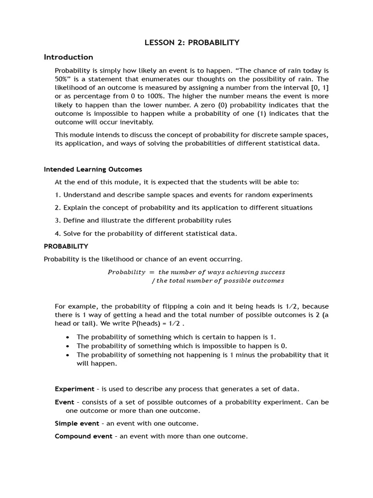 Enma104 Lessson2 Probability | PDF | Probability | Empty Set
