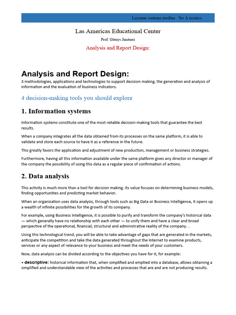 Analysis and Design of Reports | PDF | Decision Making | Business ...