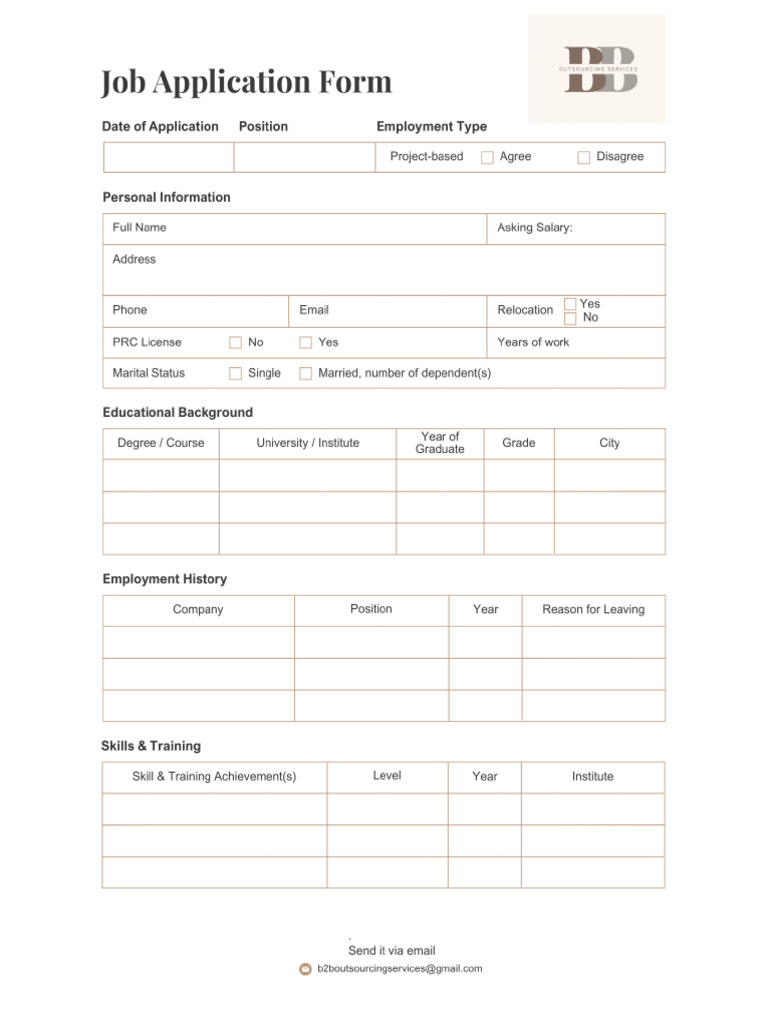 B2B - Professional Job Application Form - 2023 | PDF