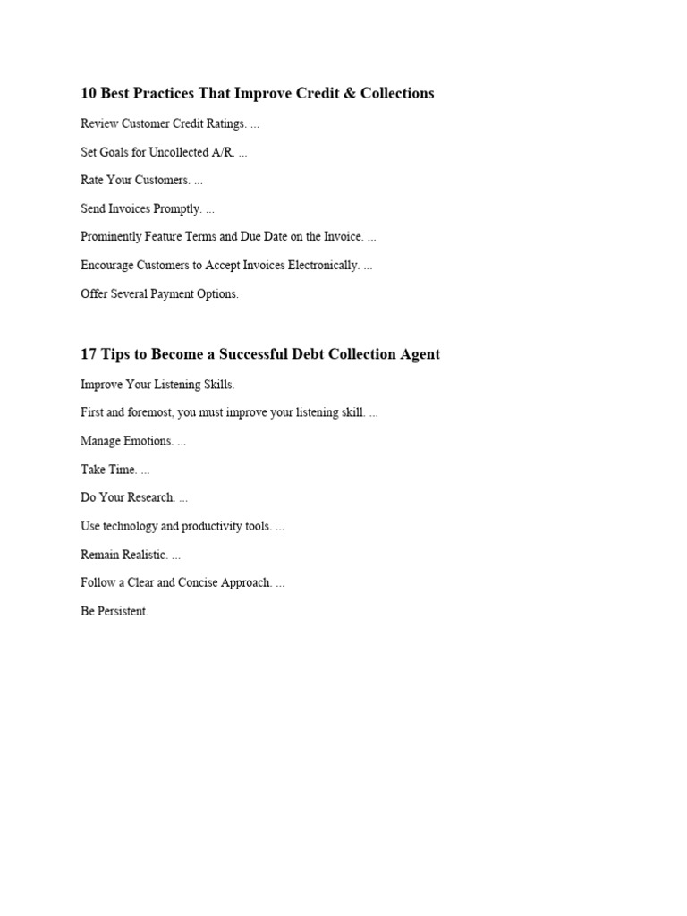 10 Best Practices That Improve Credit Collection | PDF | Debtor | Debt 10 Best Practices That Improve Credit Collection | PDF | Debtor | Debt