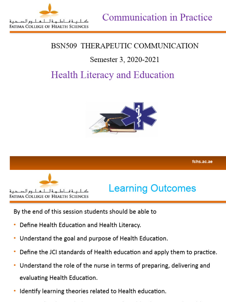 Week 3 Lecture 2 Health Literacy & Education | PDF | Health Education | Learning