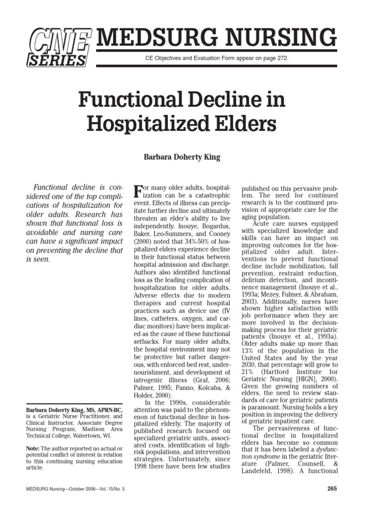Functional Decline in Hospitalized Elders: Medsurg Nursing | PDF ...