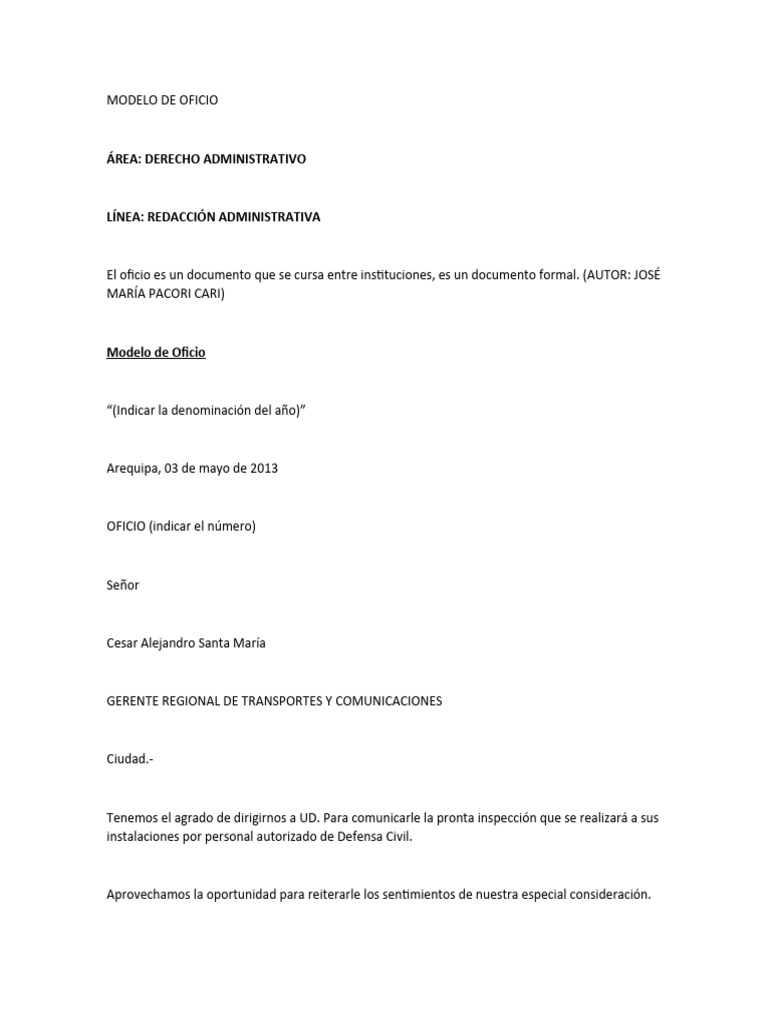 Modelo de Oficio Formal Administrativo | PDF