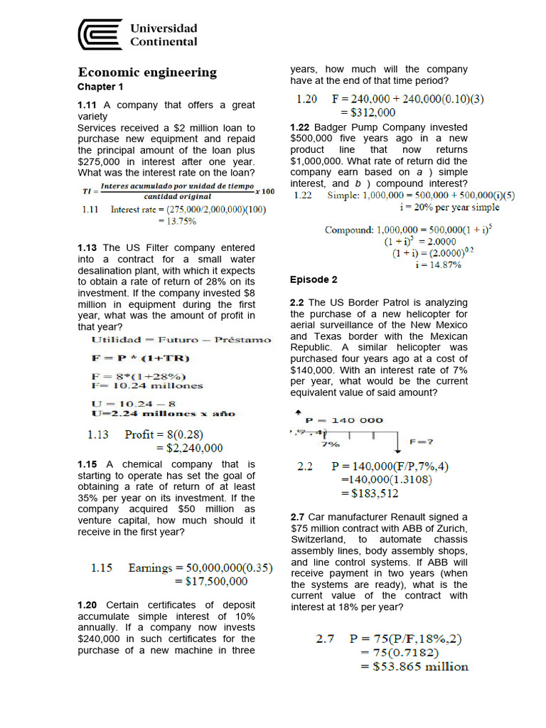 Economic Engineering Loan and Investment Calculations | PDF | Interest ...