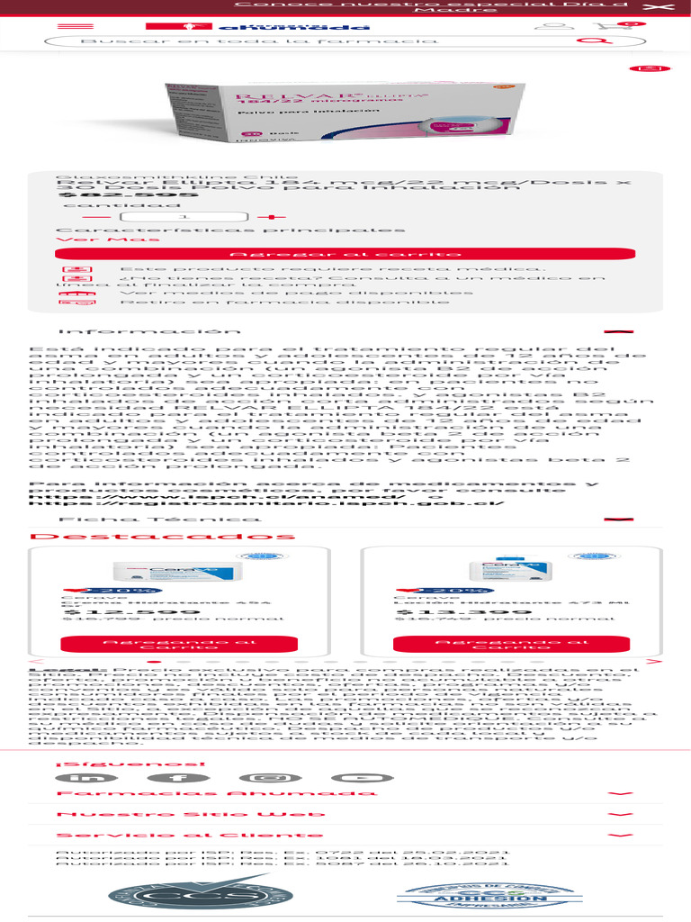 Relvar Ellipta 184 Mcg22 McgDosis X 30 Dosis Po | PDF | Farmacia | Asma