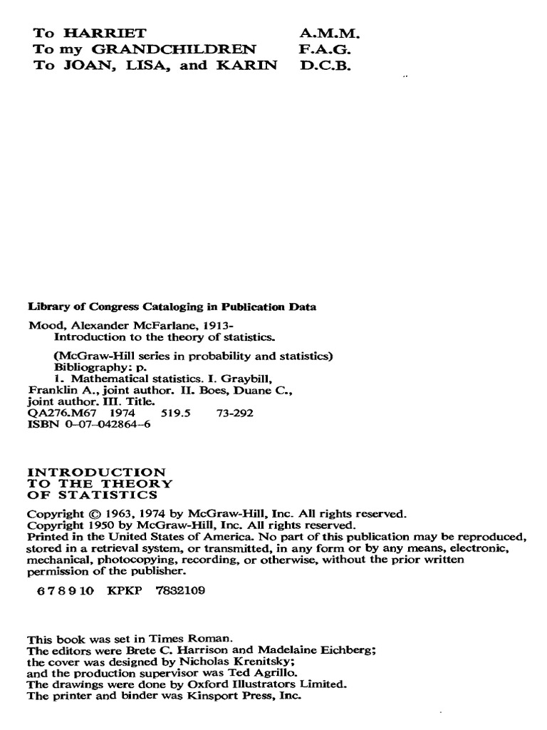Introduction to the Theory of Statistics by Alexander McFarlane Mood ...