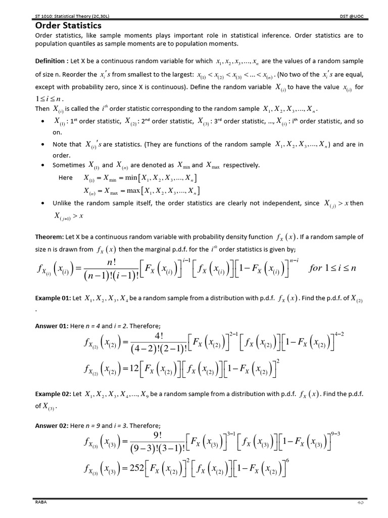 ST 1010 2020 Week 12-13 - Order - Statistics | PDF | Probability Distribution | Applied Mathematics