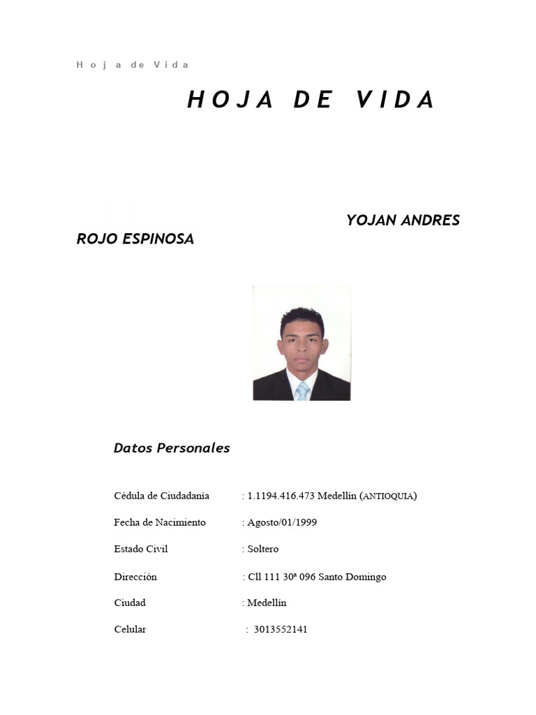 Hoja de Vida Yojan Rojo-1 | PDF