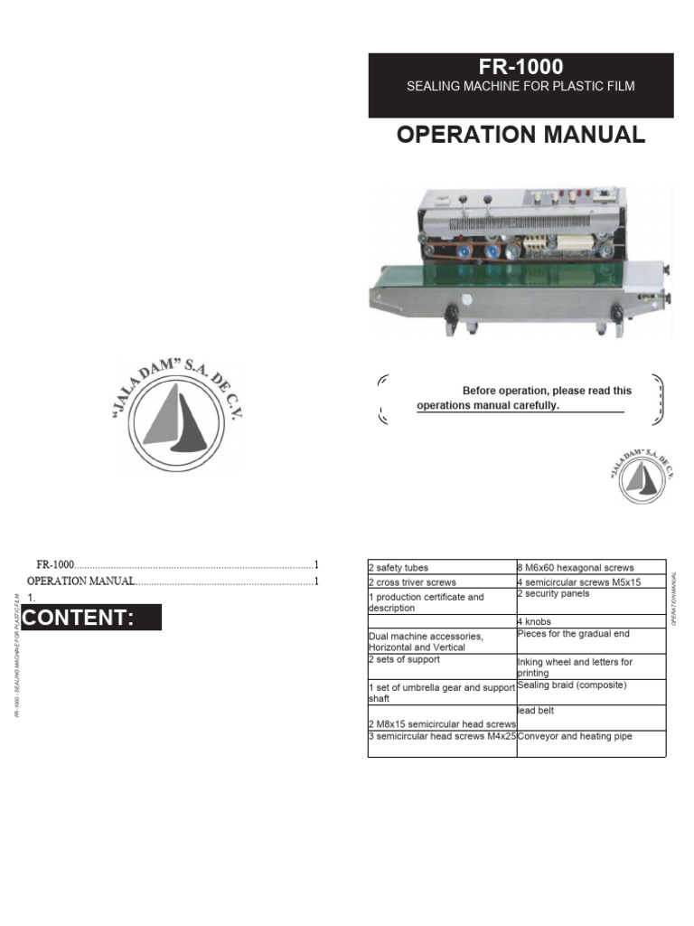 Manual Fr1000 Sealing Machine | PDF | Belt (Mechanical) | Machines