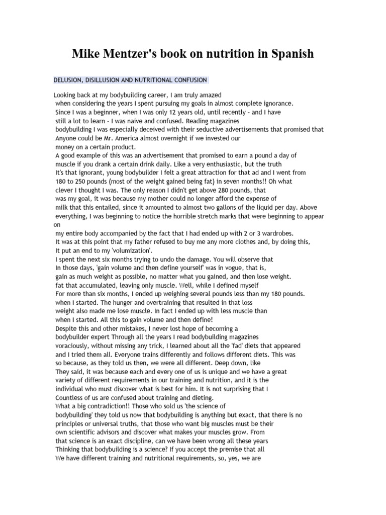 Mike Mentzer's Book On Nutrition in Spanish | PDF | Dieting | Carbohydrates