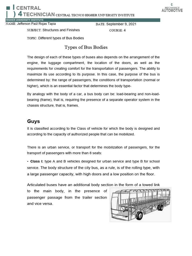 Different Types of Bus Bodies | PDF | Bus | Land Transport