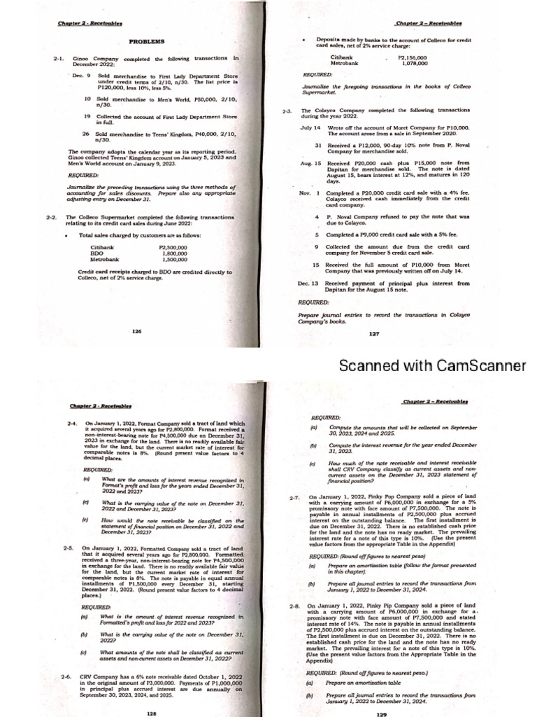 CH2 Receivables Problem | PDF