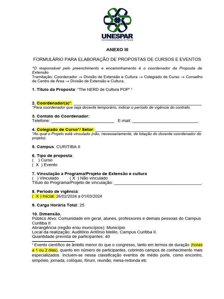 Formulário de Proposta The NERD de Cultura POP. | PDF | Negócios