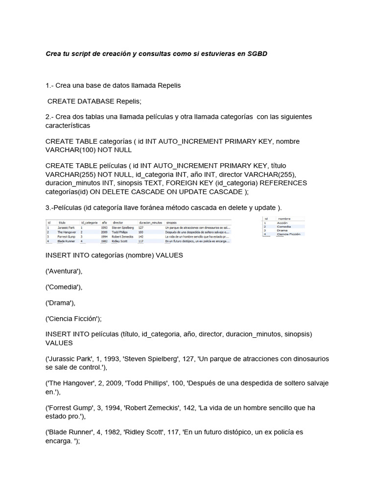 Crea Tu Script de Creación y Consultas Como Si Estuvieras en SGBD ...