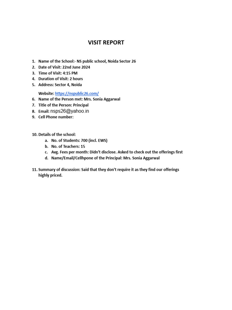 NS Public School Visit Report 2024 | PDF | Career & Growth | Social Science
