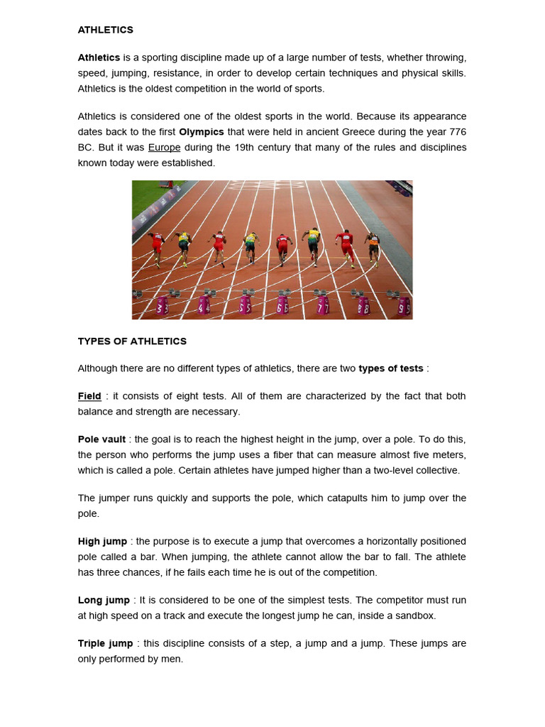 Athletics and Types of Athletics | PDF | Track And Field | Athletic Sports
