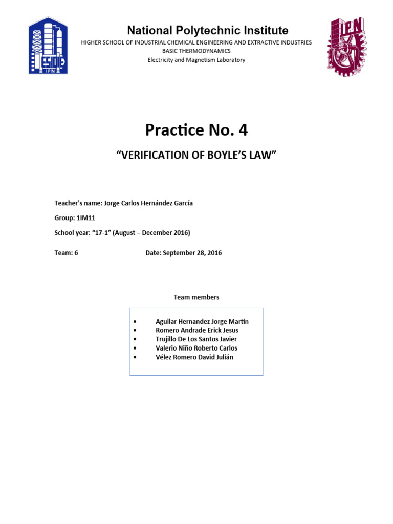 Practice 4 Thermodynamics Verification of Boyle's Law | PDF | Temperature | Pressure