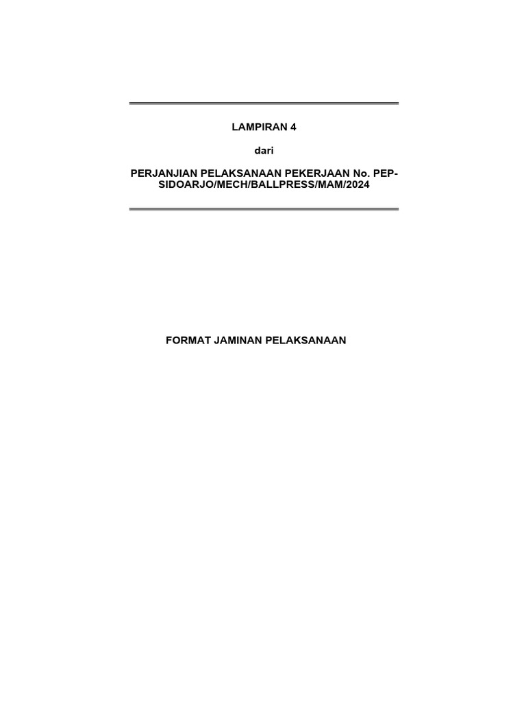 Lampiran 4 Format Jaminan Pelaksanaan | PDF | Pengelolaan Keuangan & Uang