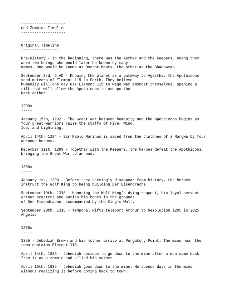 Cod Zombies Timeline | PDF | Social Science | History