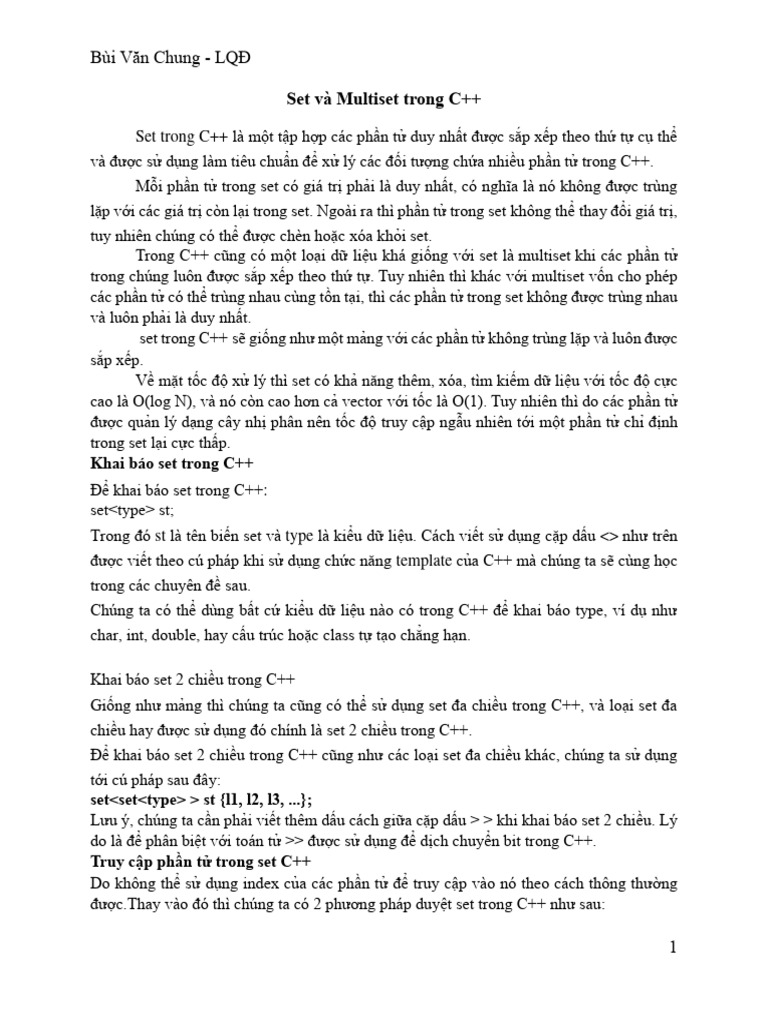 Set Và Multiset Trong C++ | PDF