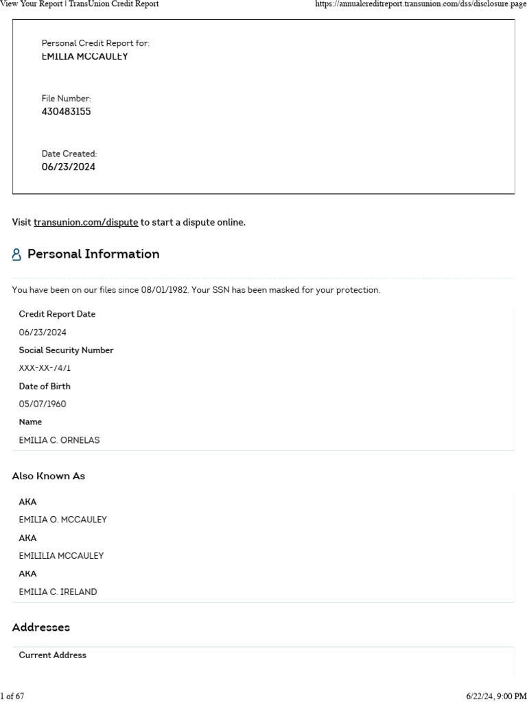 View Your Report - TransUnion Credit Report | PDF | Foreclosure | Loans