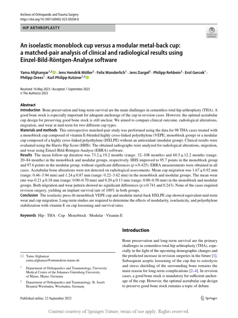 An Isoelastic Monoblock Cup Versus A Modular Metal | PDF | Creative ...