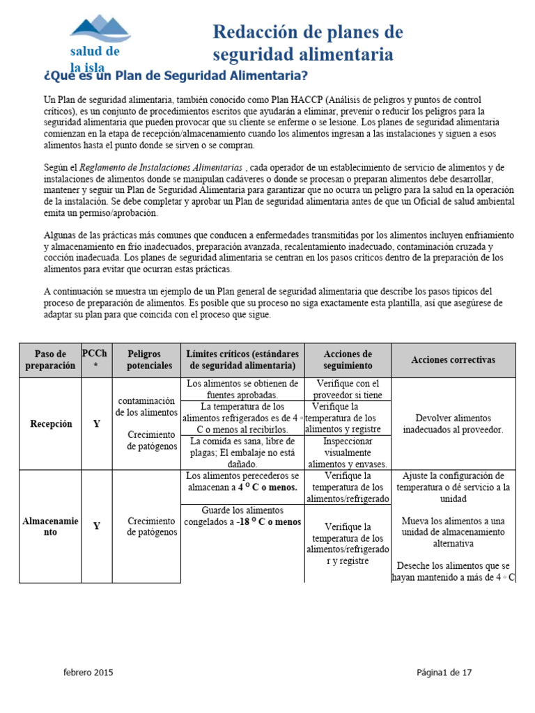 Redacción Del Plan de Seguridad Alimentaria | PDF | Seguridad alimenticia | Alimentos