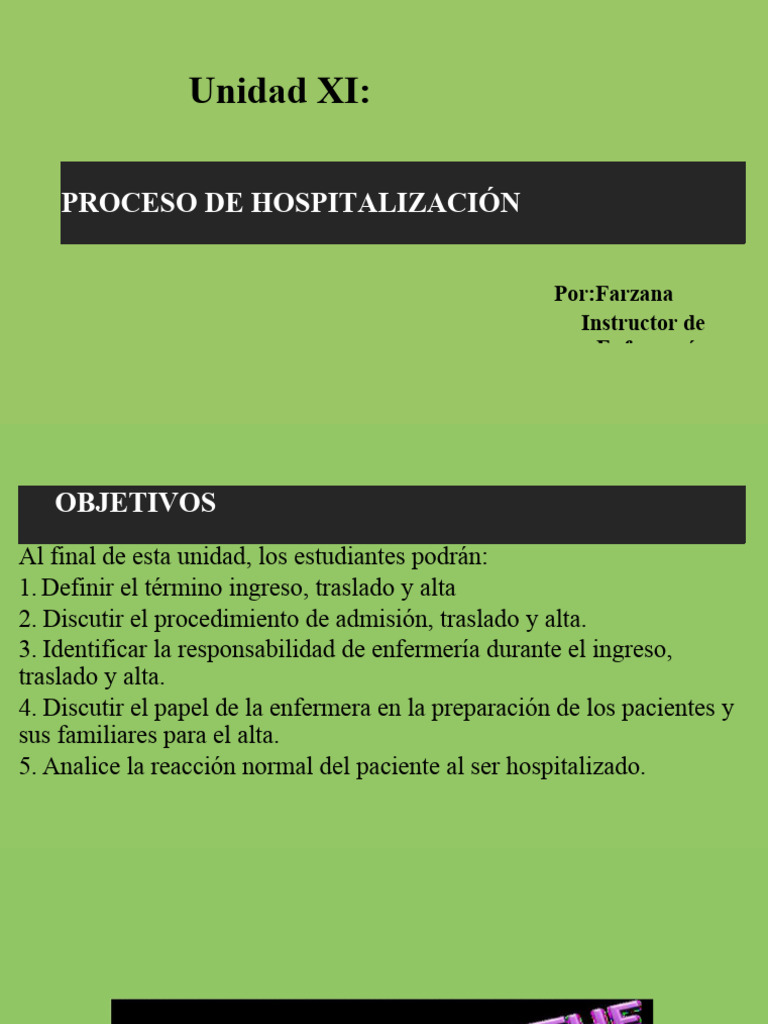 Proceso de Hospitalización | PDF | Hospital | Enfermería