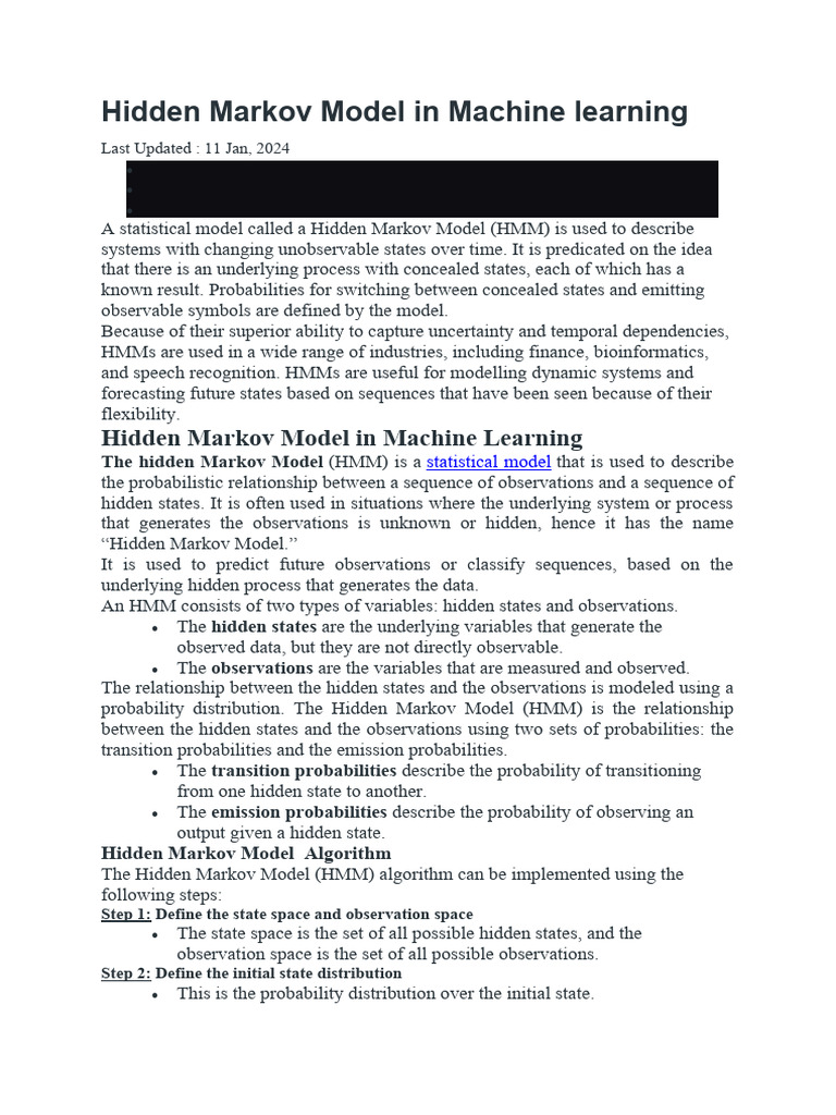 Hidden Markov Model in Machine Learning | PDF | Markov Chain | Applied ...