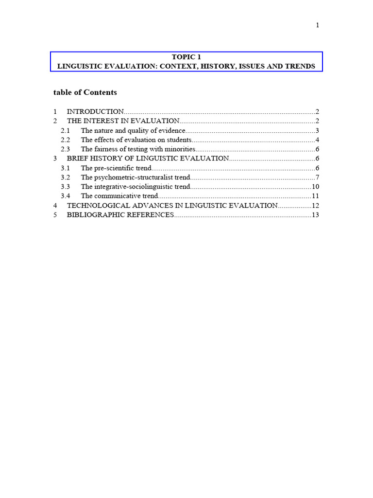 Topic 1 Linguistic Evaluation | PDF | Educational Assessment | Linguistics