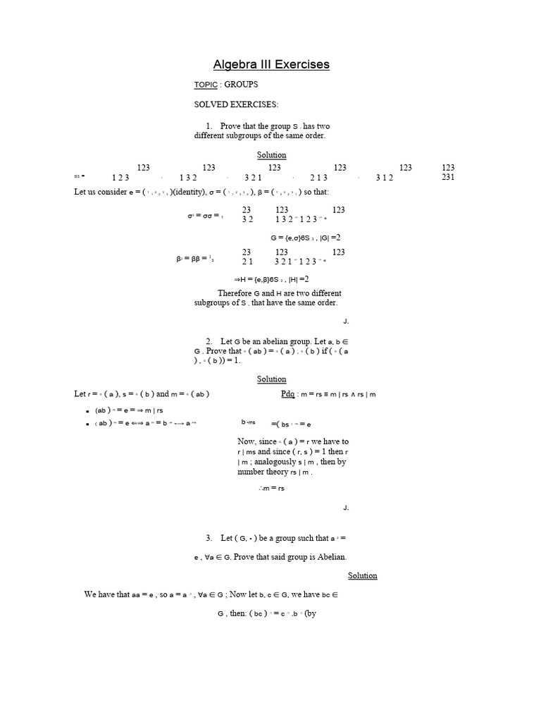 Algebra III: Group Exercises | PDF | Geometry | Mathematical Objects