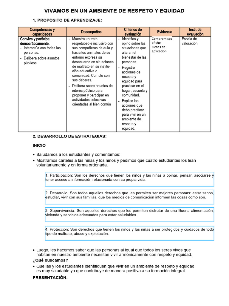 Tutoria Vivamos en Un Ambiente de Respeto y Equidad | PDF | Evaluación ...