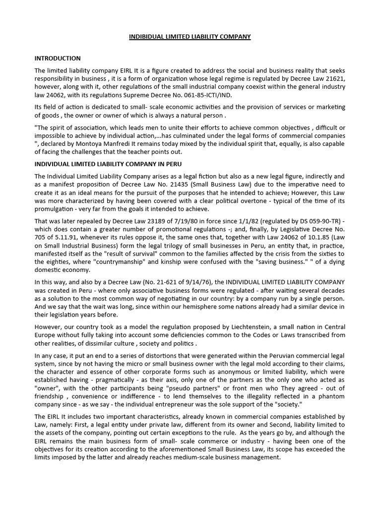 Individual Limited Liability Company | PDF | Legal Liability | Business