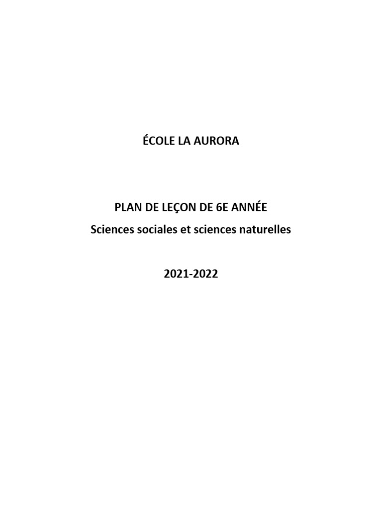 Plan de leçon 6e année : Sciences sociales et naturelles | PDF ...