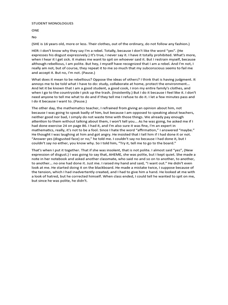 20 Student Monologues | PDF | Truth