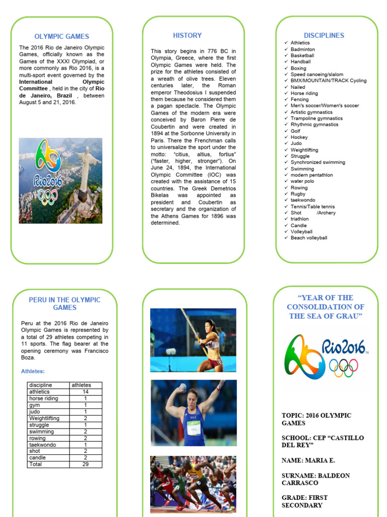 Triptych Olympic Games 2016 | PDF | Olympic Games | Sports