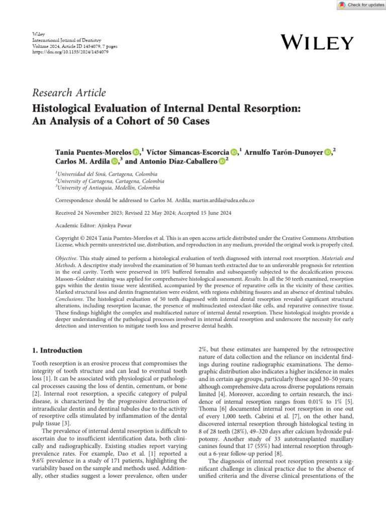 Histological Evaluation of Internal Dental Resorption An Analysis of A Cohort of 50 Cases | PDF ...