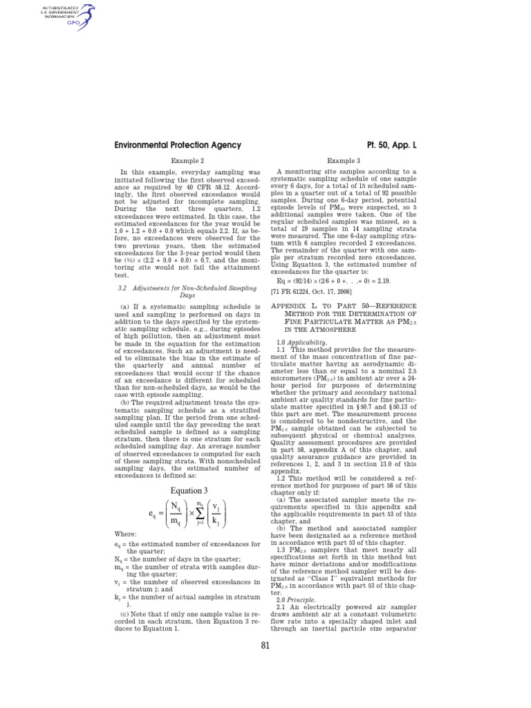 40 CFR 50 Appx L | PDF | Sampling (Statistics) | Particulates