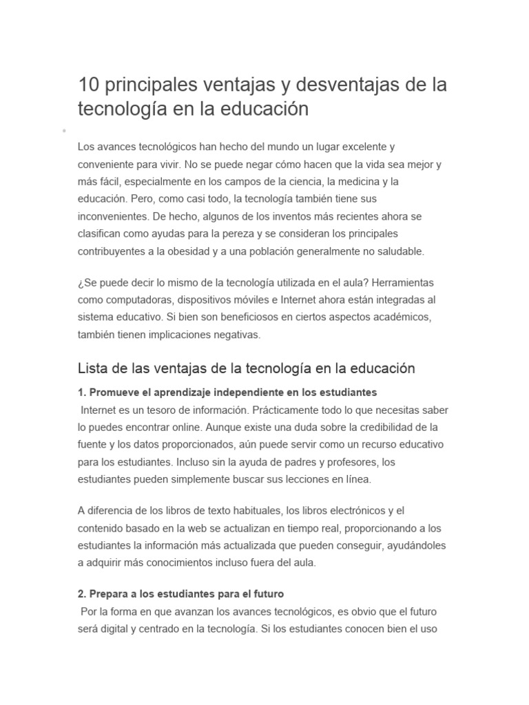 10 Principales Ventajas y Desventajas de La Tecnología en La Educación ...