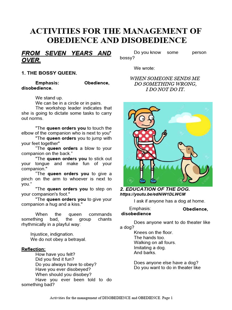 Managing Obedience and Disobedience Activities | PDF
