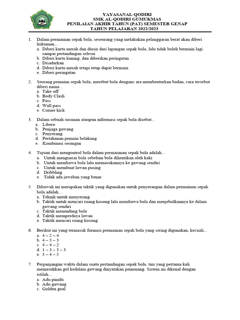 Soal Pat Penjas Xi TKR - TB Genap | PDF