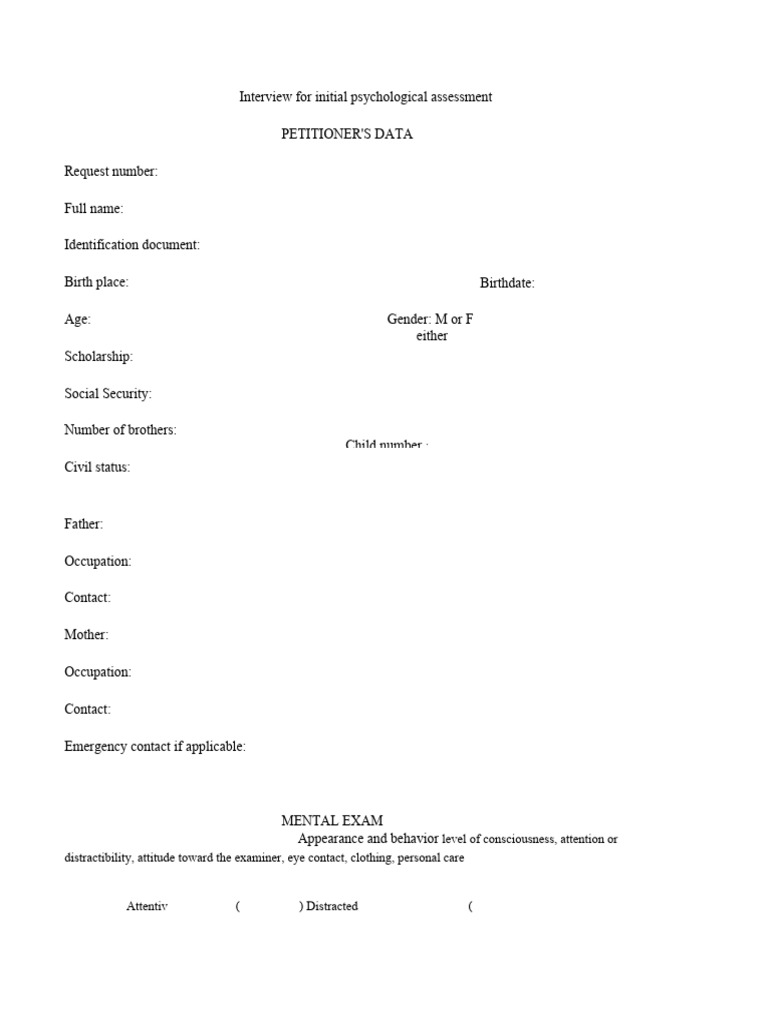 Psychological Interview Format | PDF | Perception | Thought