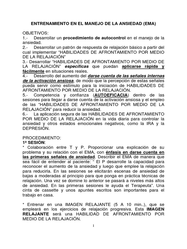 Entrenamiento Manjeo Ansiedad Suinn | PDF | Ansiedad | Las emociones