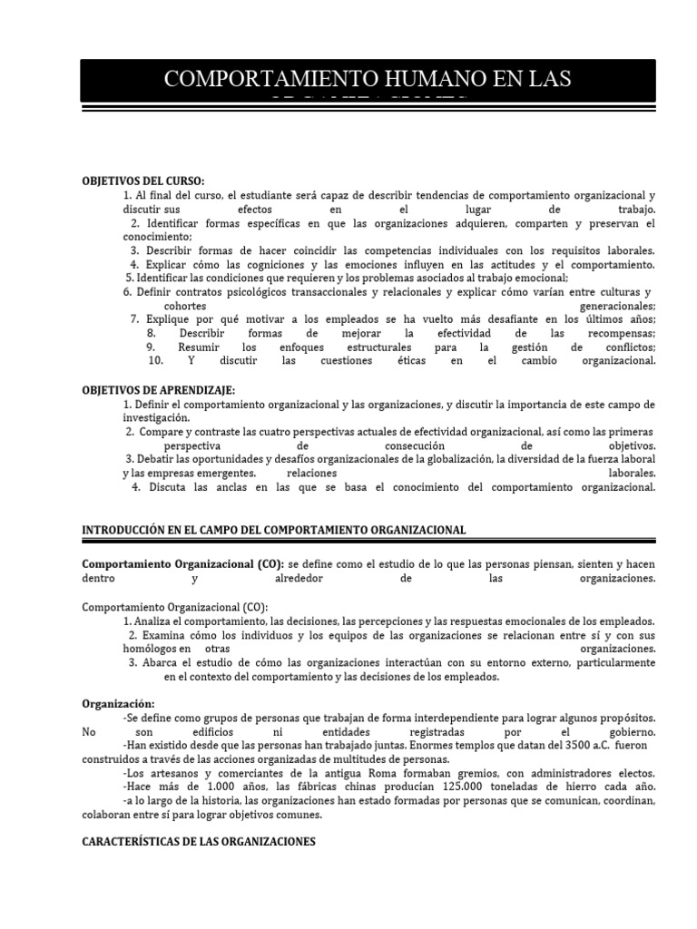 Comportamiento Humano en Las Organizaciones | PDF | Comportamiento organizacional | Conocimiento