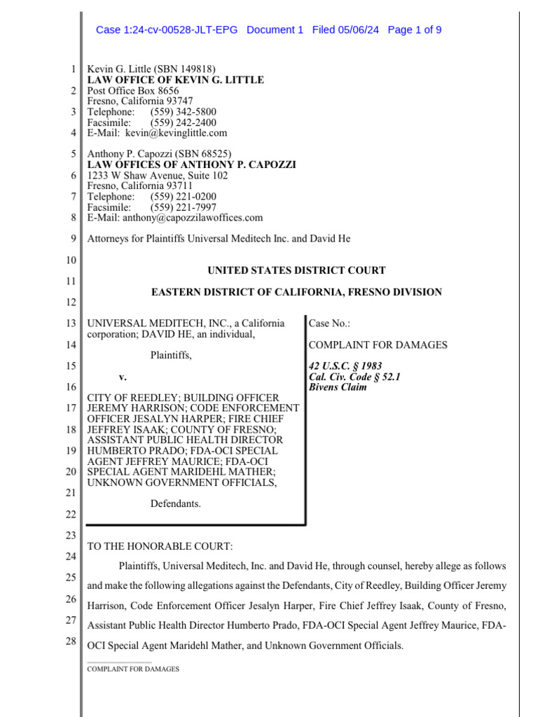 Reedley Lawsuit | PDF | Lawsuit | Complaint