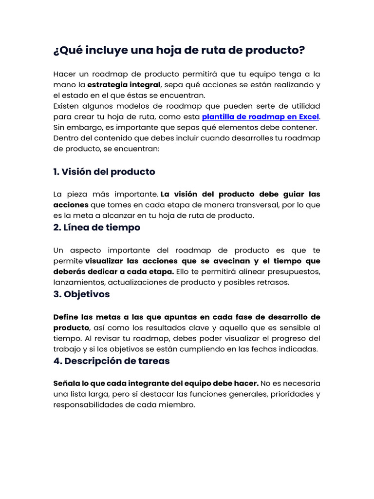 Qué Incluye Una Hoja de Ruta de Producto | Descargar gratis PDF ...