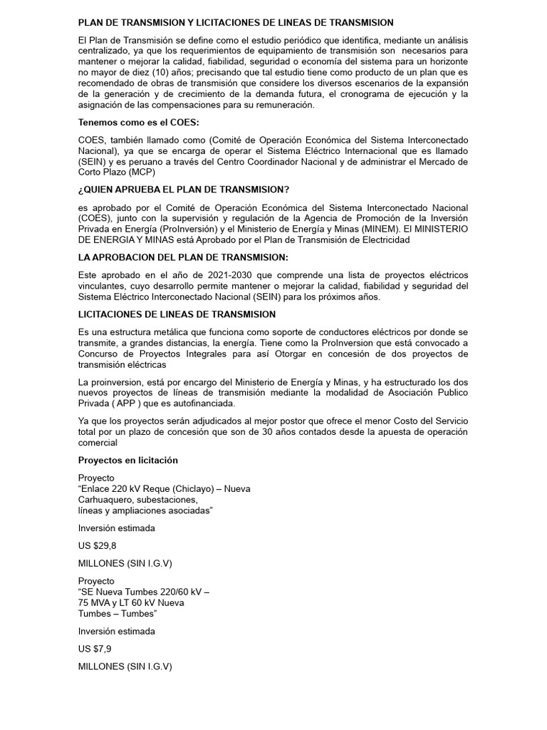 Irlan (Plan de Transmision y Licitaciones de Lineas de Transmision ...