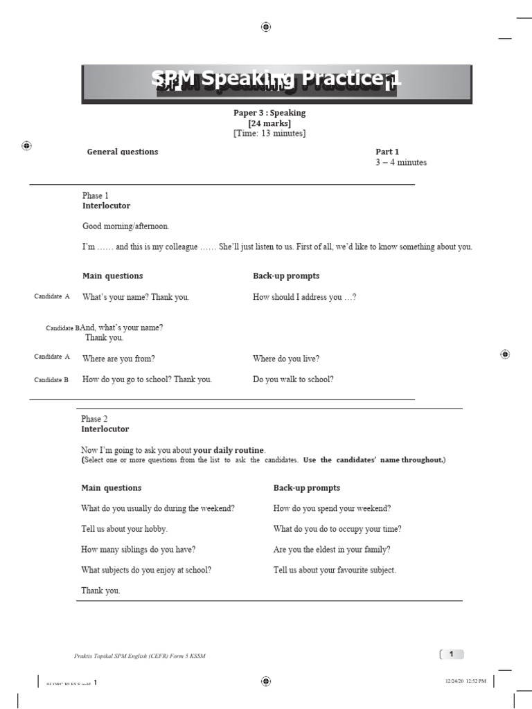 SPM English Speaking Guide | PDF | Behavioural Sciences | Psychology