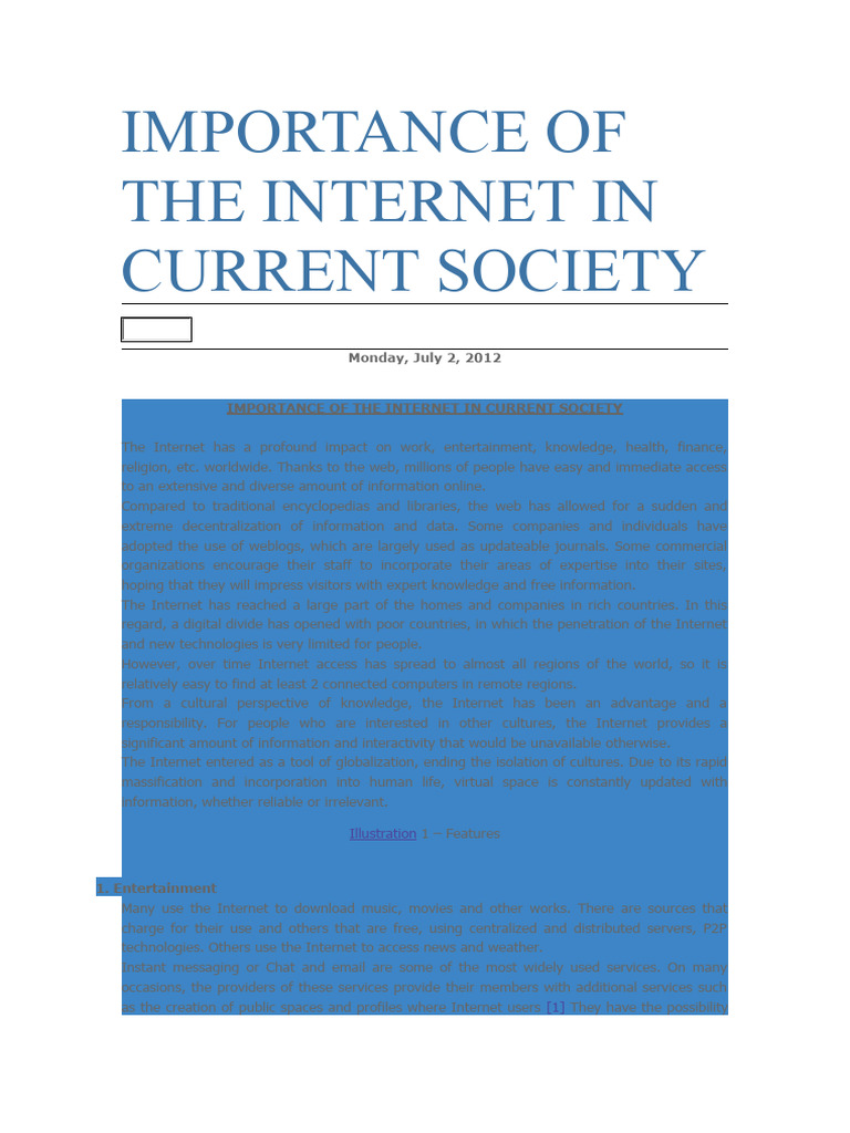 Importance of The Internet in Today's Society | PDF | Internet ...